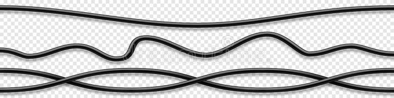 Set of Black Flexible Cables with Shadow. Electrical Wire. Realistic ...