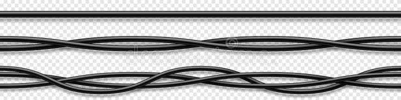 Set of Black Flexible Cables with Shadow. Electrical Wire. Realistic ...