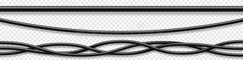 Set of Black Flexible Cables with Shadow. Electrical Wire. Realistic ...