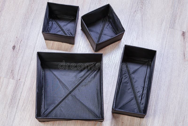 Set of Black Foldable Storage Boxes of Cloth Stock Photo - Image of ...