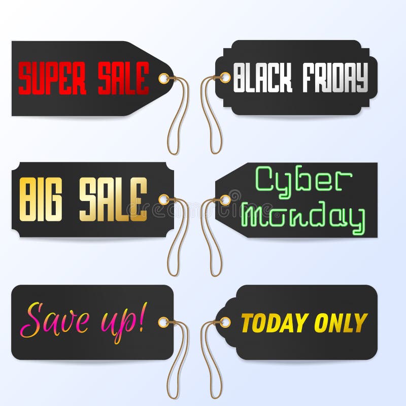 Set Black Friday Cyber Monday Tagline Sales Tags. Vector Illustration ...