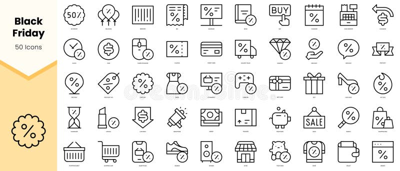 Set of Black Friday Icons. Simple Line Art Style Icons Pack Stock ...