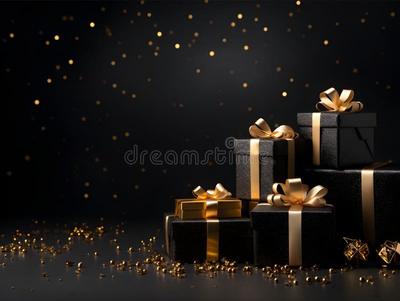 Set of Black Gift Boxes, Black Background 2 Stock Illustration ...