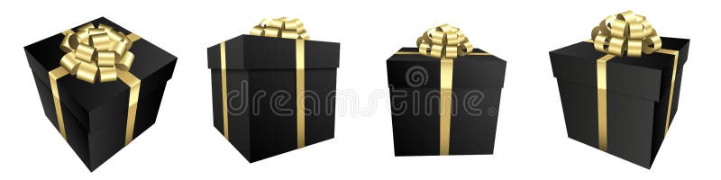 Set of Black Gift Boxes with a Gold Bow - Christmas and Birthday ...