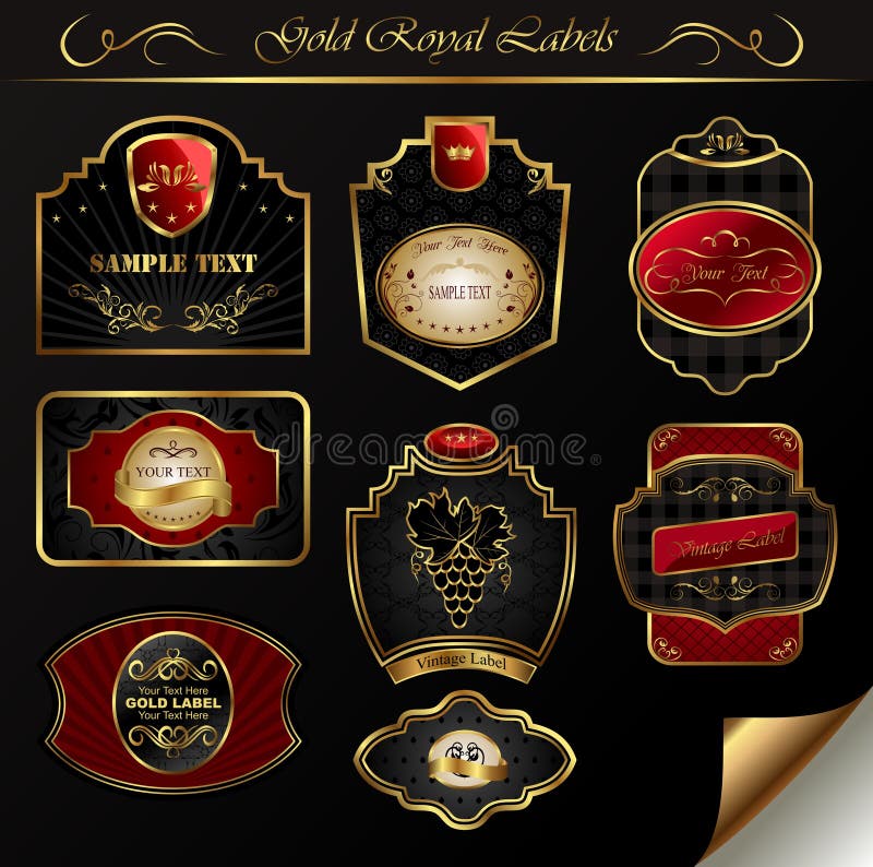Black gold-framed labels stock illustration. Illustration of collection ...