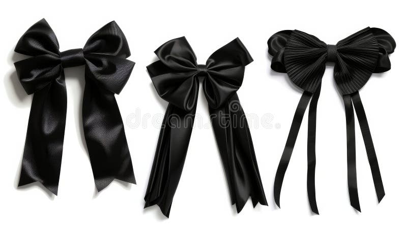 Set Black Goth Gift Bow, Satin, Isolated on White. Ai Generative Stock ...