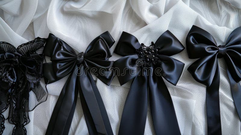 Set Black Goth Gift Bow, Satin, Isolated on White. Ai Generative Stock ...