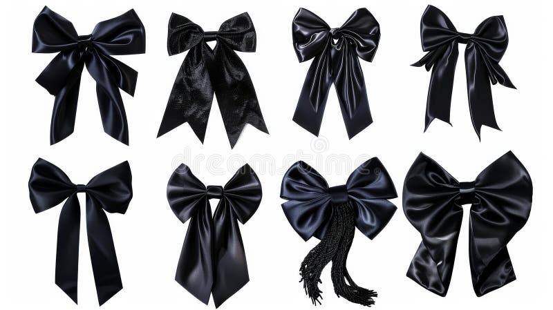 Set Black Goth Gift Bow, Satin, Isolated on White. Ai Generative Stock ...