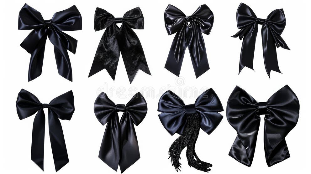 Set Black Goth Gift Bow, Satin, Isolated on White. Ai Generative Stock ...