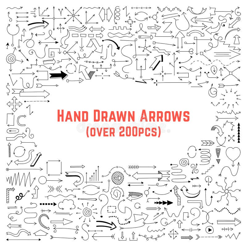 Big Set of Black Hand Drawn Arrows Stock Vector - Illustration of ...
