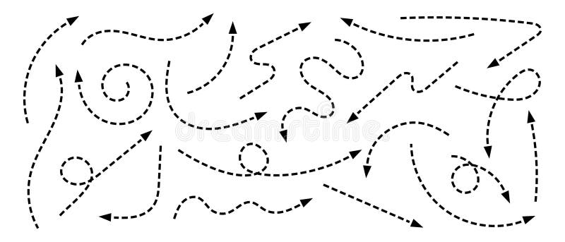 Set of Black Hand Drawn Arrows with Dotted Path Lines. Collection of ...
