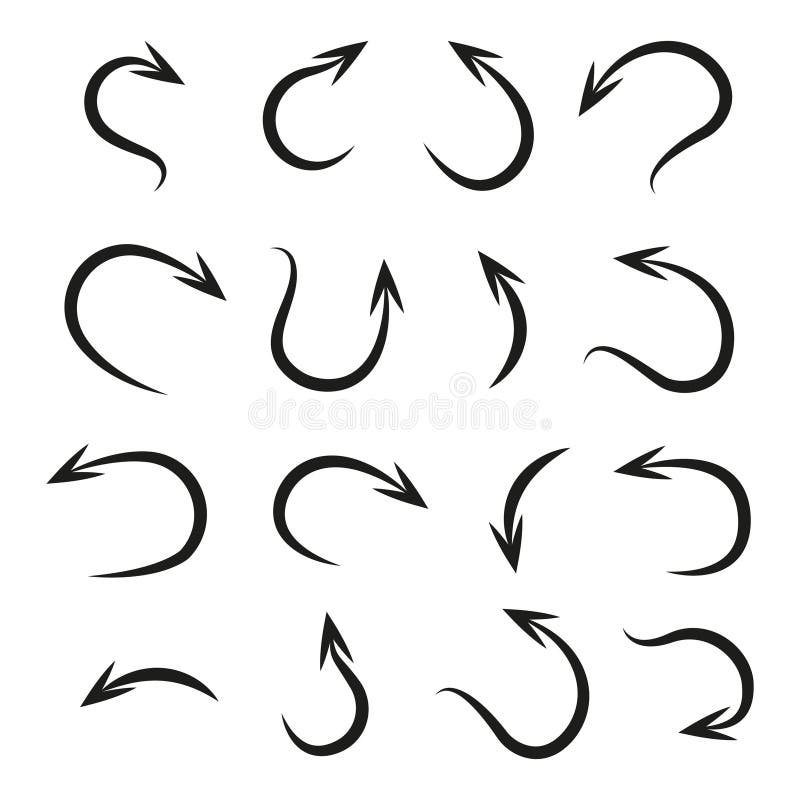 Set Of Black Hand Drawn Rounded Arrows Icons Isolated On White