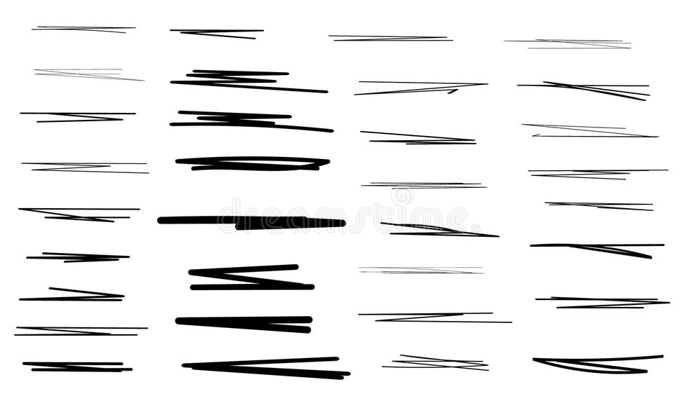 Set of Black Hand Drawn Underline Art, Different Highlight Lines Vector ...