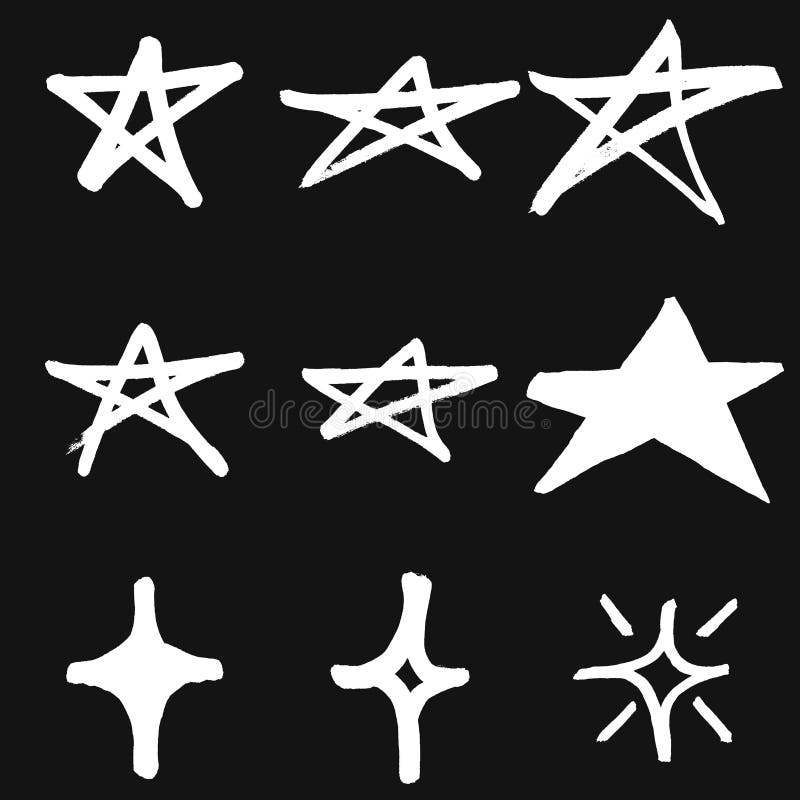 Set of Black Hand Drawn Vector Stars in Doodle Style Stock Vector ...