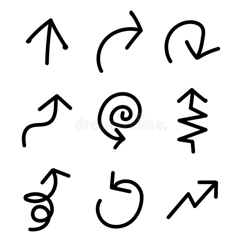 Set of Black Handdrawing in Multiple Shape of Arrow Symbol on White ...