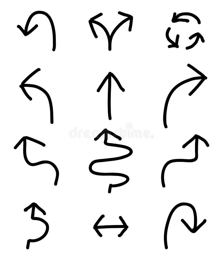 Set of Black Handdrawing in Multiple Shape of Arrow Symbol on White ...