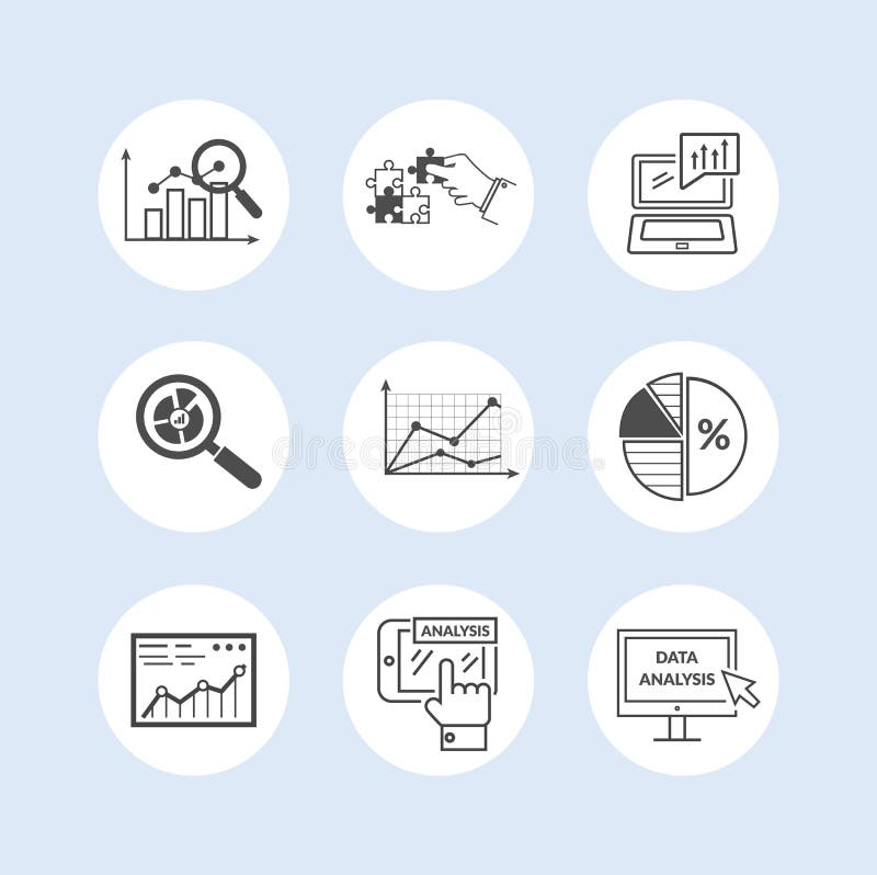 Set of Black Icons Data Analysis Stock Vector - Illustration of flat ...