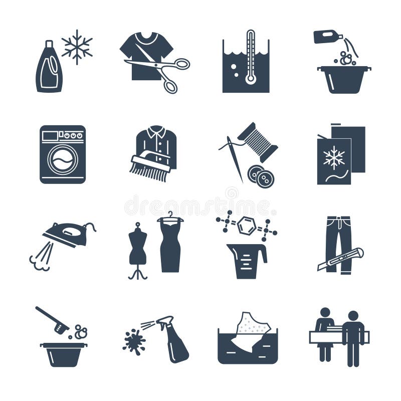 Set of Black Icons Dry Cleaning and Laundry Service Production Stock ...