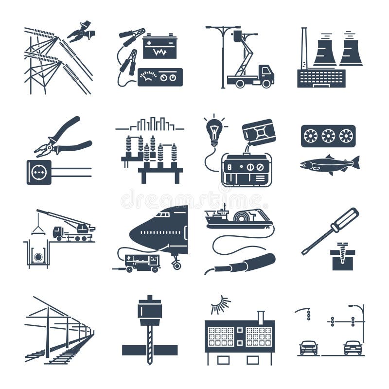Set of Black Icons Electrical Equipment, Technology Stock Vector ...