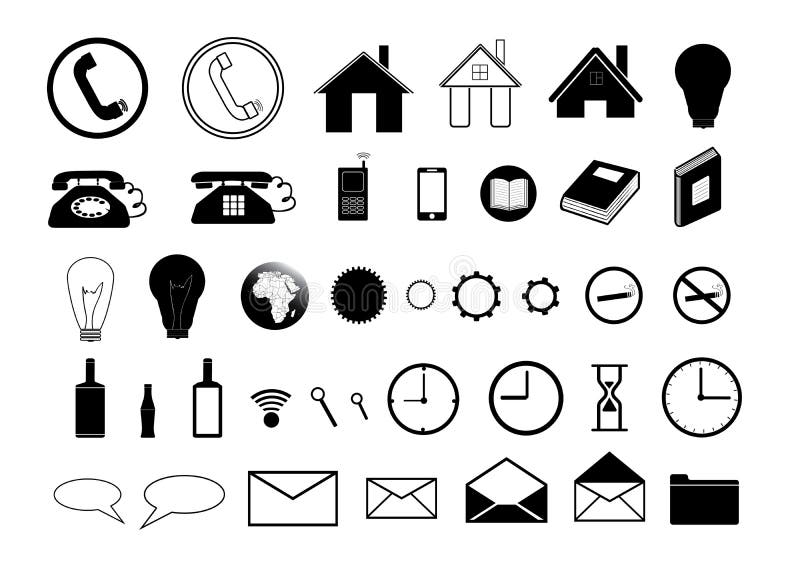 Set of Black Icons on White Background Stock Vector - Illustration of ...