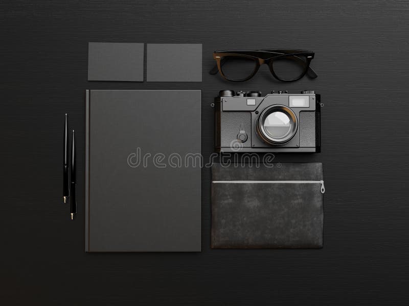 Set of Black Identity Elements on Black Paper Background Stock ...