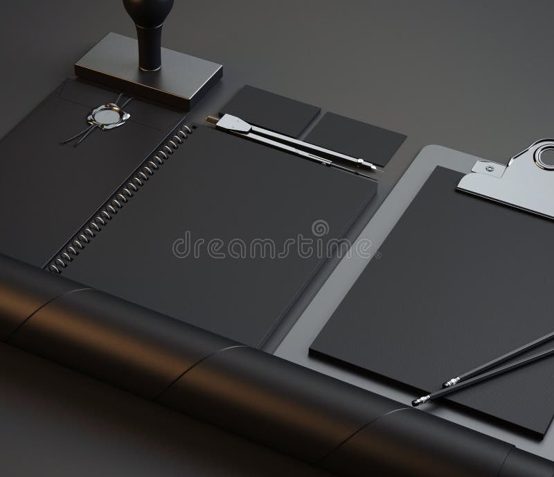 Set of Black Identity Elements on Black Paper Background Stock ...