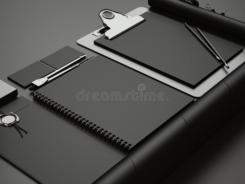 Set of Black Identity Elements on Black Paper Background Stock ...