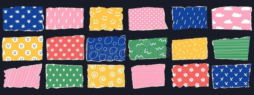 Set of Black Jagged Rectangle with Funny Pattern. Torn Paper Items for ...