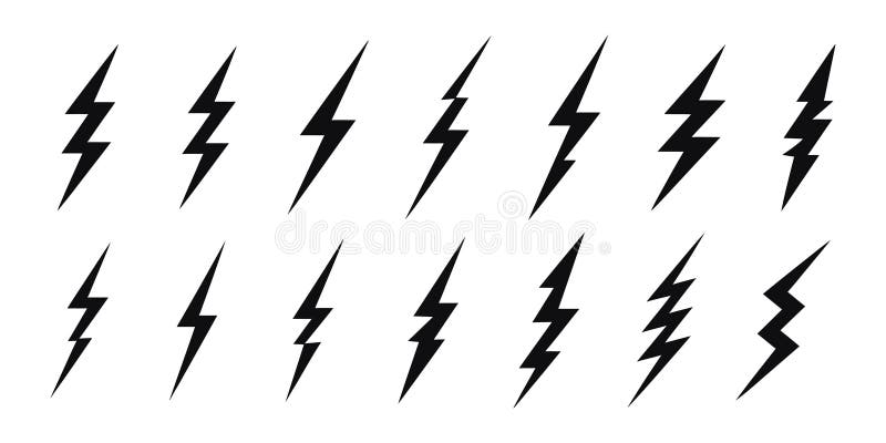 Set of Black Lightning Bolts Isolated. Stock Vector - Illustration of ...