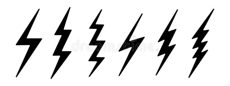 Set of Black Lightning Flat Icons on White Background. Vector ...