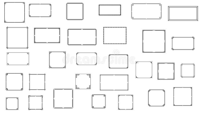 Set Black Line Frame Collection Doodle Square Floral Frame Leaves ...