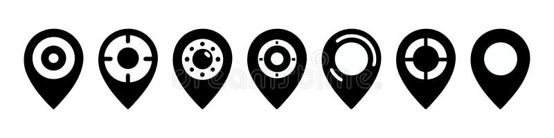 Set of Black Location Icons on the Map Isolated Stock Vector ...