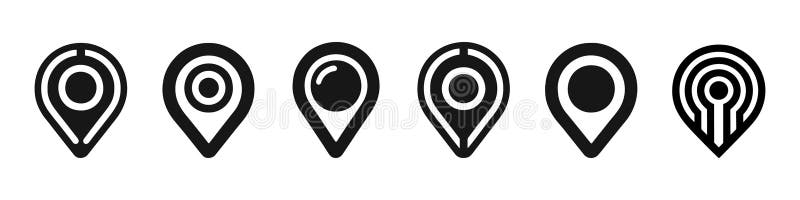 Set of Black Location Icons on the Map Isolated Stock Vector ...