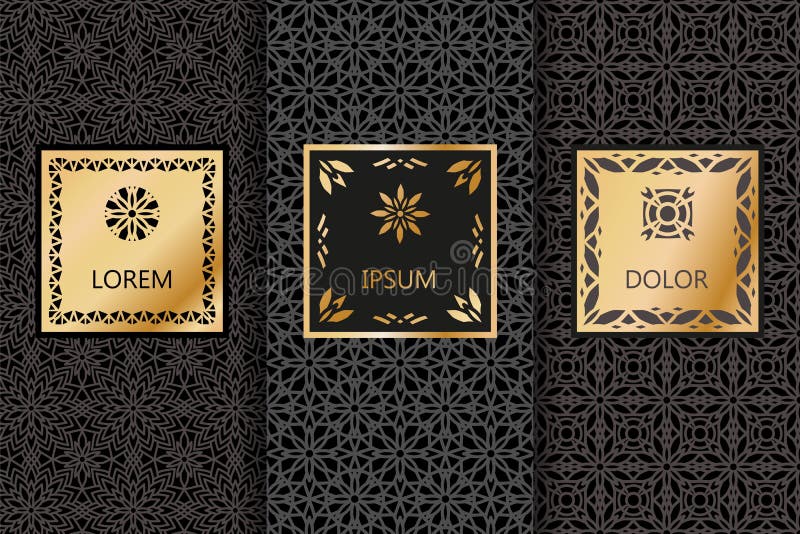 Set of Black Luxury Seamless Patterns Background in Trendy Linear Style ...