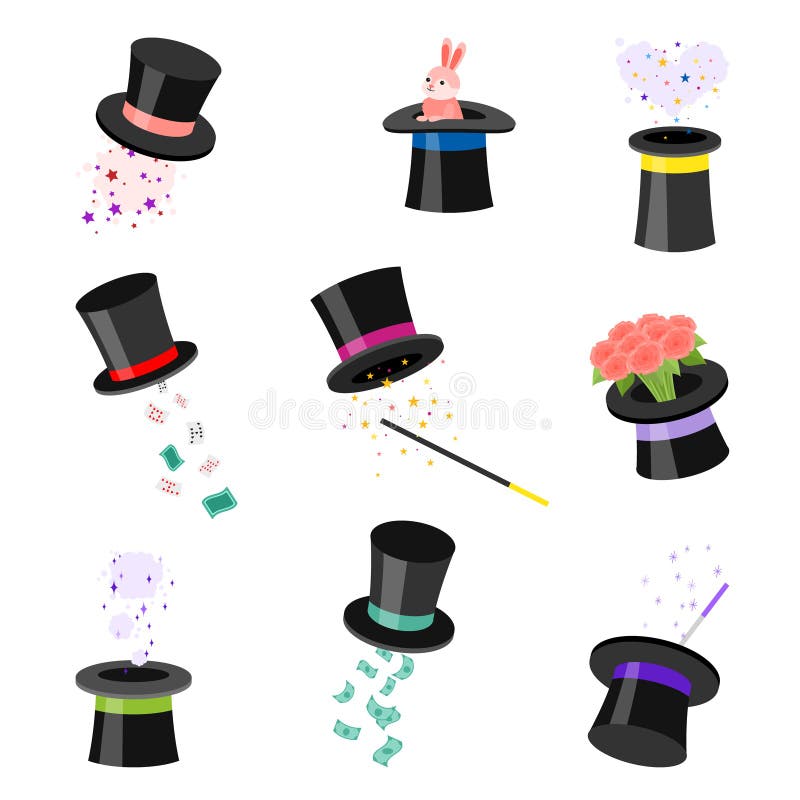 Set with Magic Hats.Black and White Vector Illustration of a Witch Hats ...
