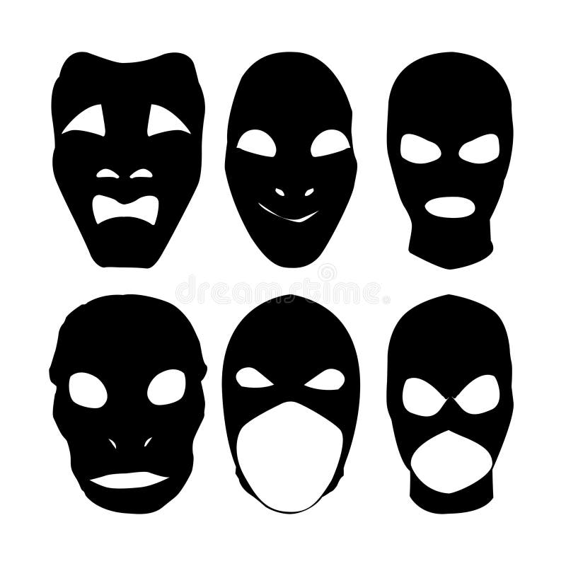 Set of Black Mask Silhouette Illustration Vector Based Drawing Vol 01 ...