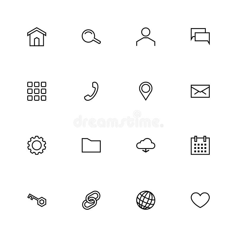 Set of 16 Black Material Design Outline Web Icons Stock Vector ...