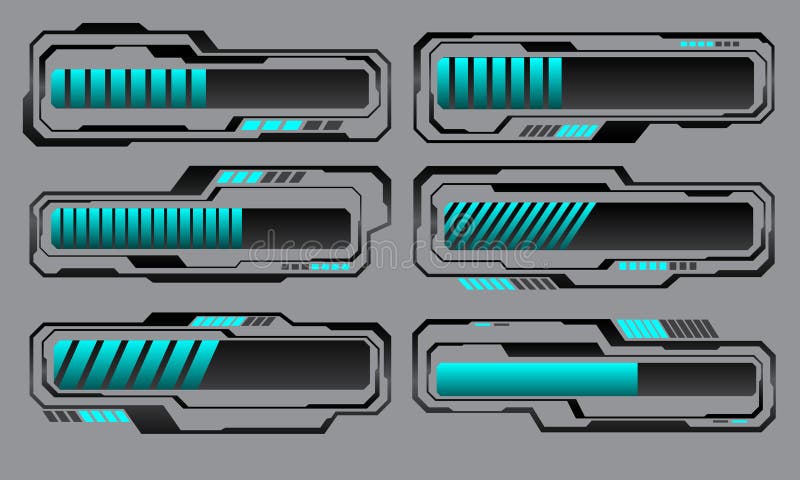 Set of Black Metallic Blue Neon Data Progress User Interface Elements ...