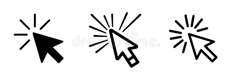 Set of Black Mouse Arrow Clicking Icons with Sparkling Effect on ...