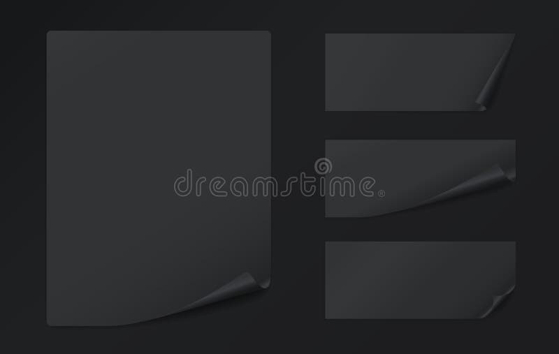 Set of Black Note Notebook Paper with Curled Corners for Text or ...