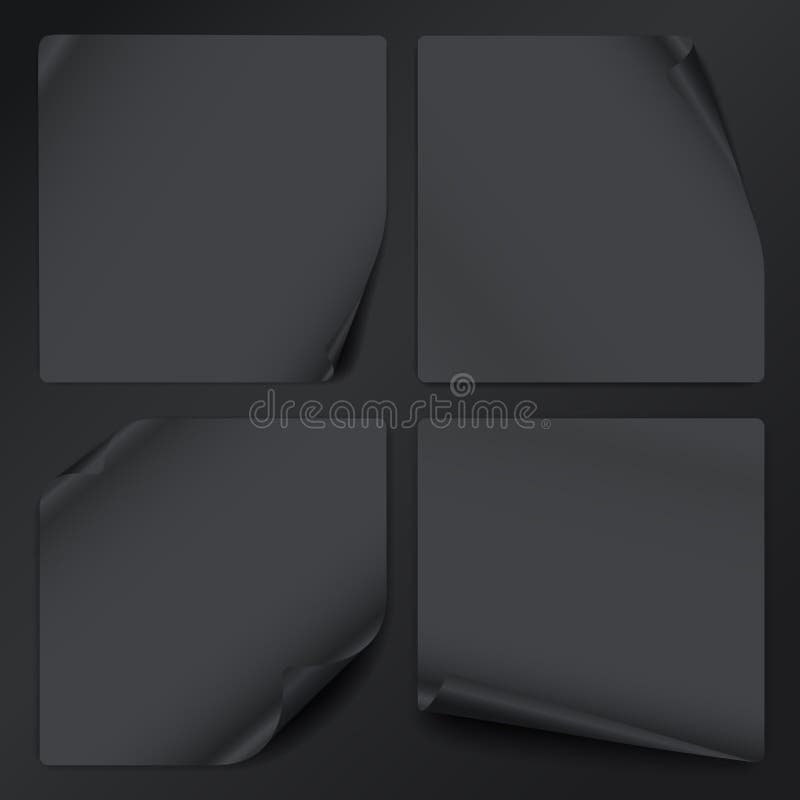 Set of Black Note Notebook Paper with Curled Corners for Text or ... Set of Black Note Notebook Paper with Curled Corners for Text or ...