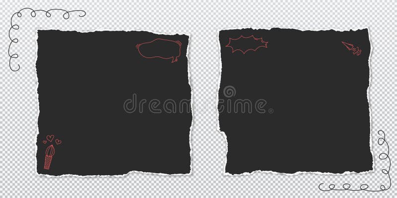 Set of Black Note Paper with Torn Edges and Soft Shadow are on Squared ...