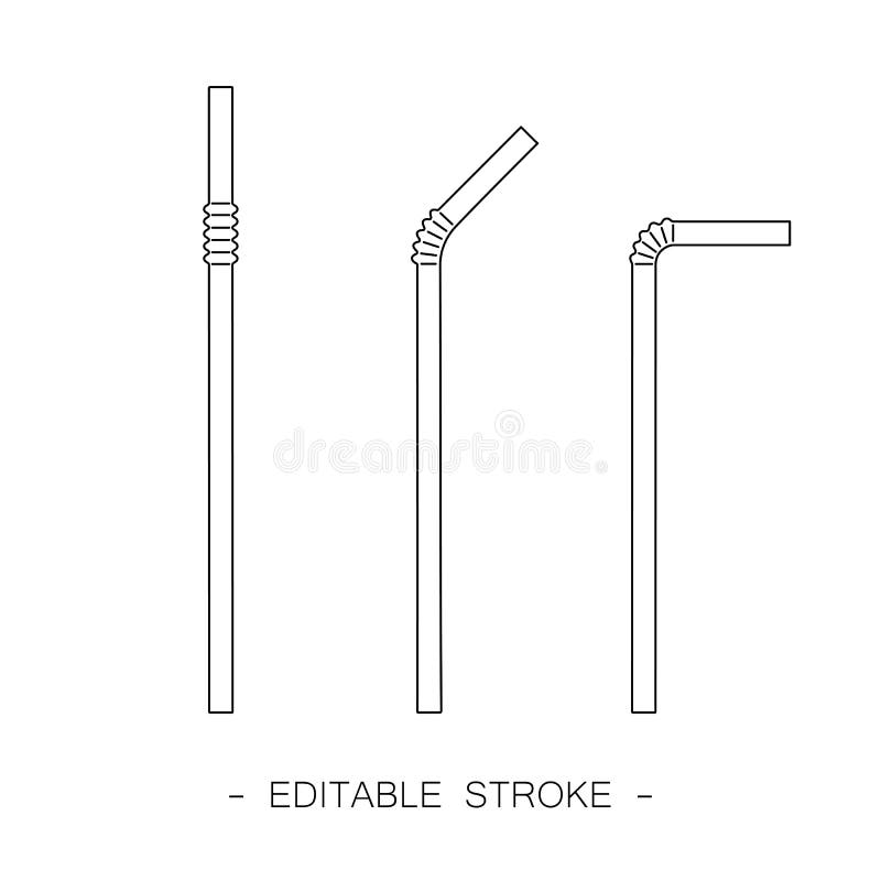 Set of Black Outline Plastic Straw on White Background. Line Design ...