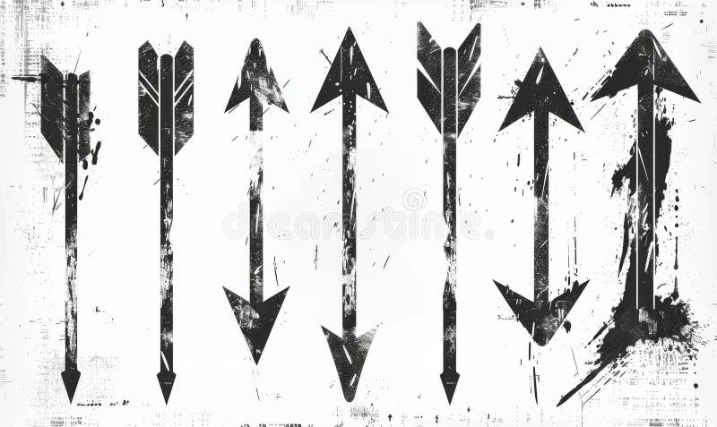 Set of Black Painted Arrows on White Background Stock Illustration ...