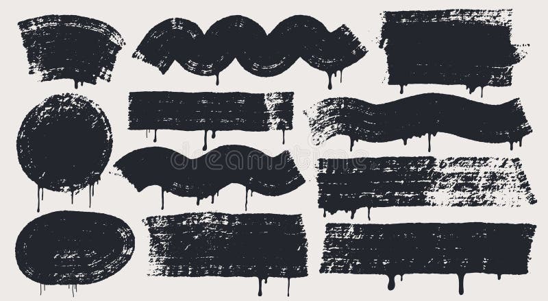 Set of Black Painted Strokes with Drips Rectangles Collection. Vector ...