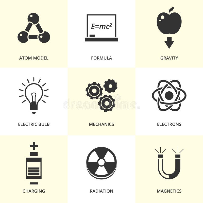 Set of Black Physics Icons. Stock Illustration - Illustration of icons ...