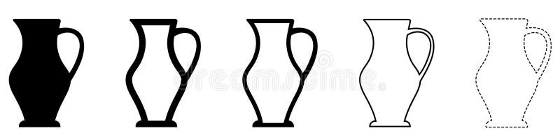 Set of Black Pitchers in Various Styles. Pitchers Isolated on White ...