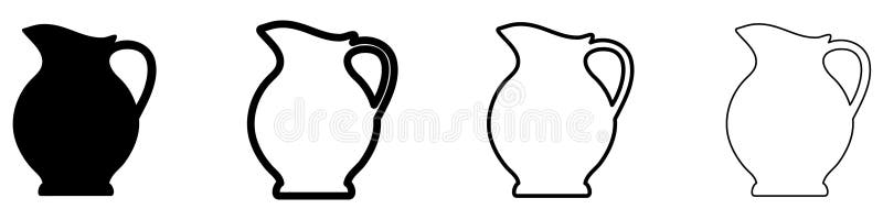 Set of Black Pitchers in Various Styles. Pitchers Isolated on White ...