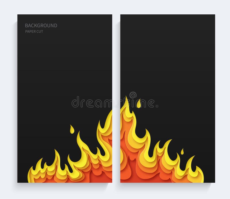 Set of Black Posters with Fire. Layered Design in Paper Style. Place ...