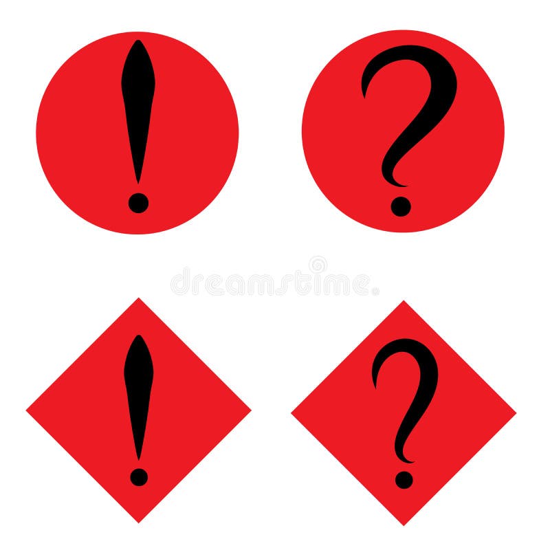 Set of Black Question and Exclamation Marks in Red Circle and Square ...